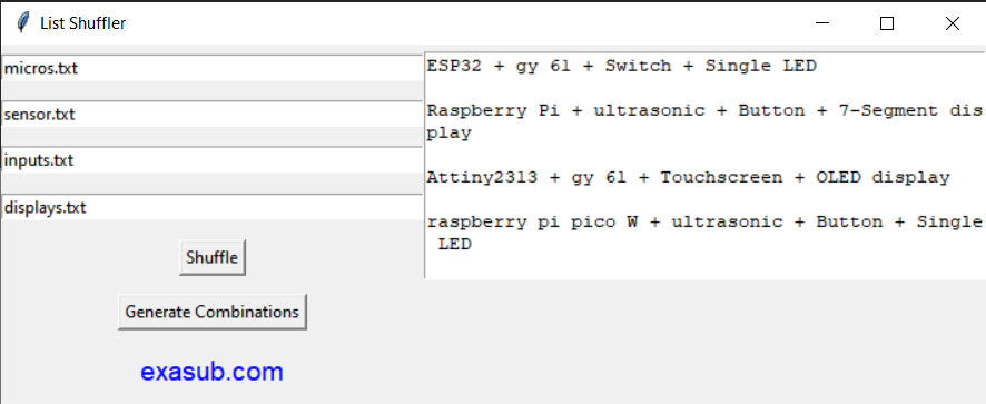 How To Generate Combinations Of The Component From Four Text Files